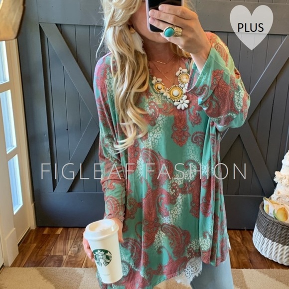 Figleaffashion | Tops | New Plus Size Floral Long Sleeve Tunic Blouse ...